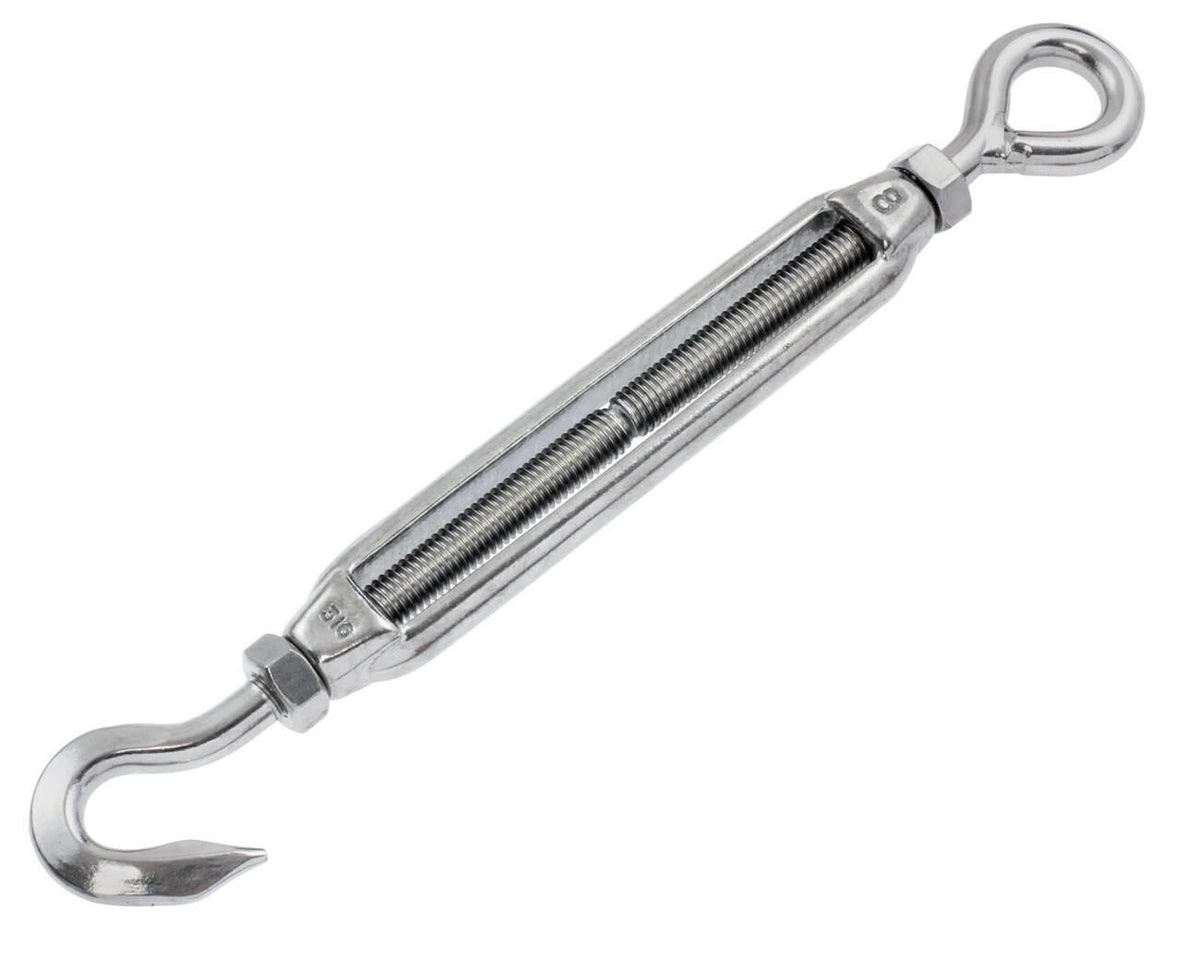 Turnbuckle 3/8 inch 10mm Hook Eye Stainless Steel 316 Electropolished ...